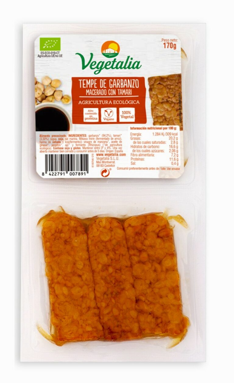 TEMPEH DE GARBANZO MACERADO CON TAMARI-VEGETALIA 170g - Vegan Point